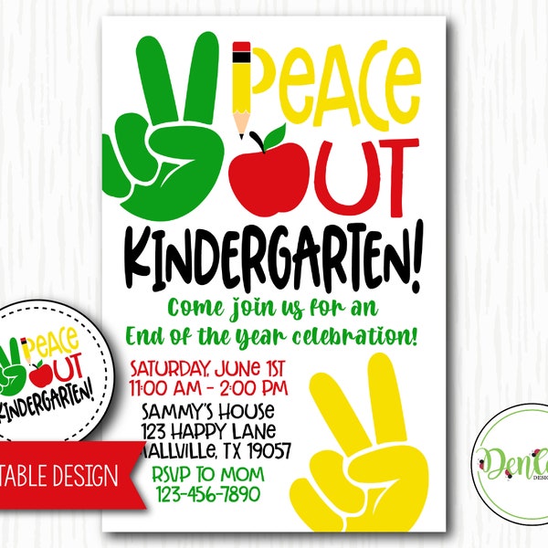 Peace Out Kindergarten Party Invitation - Etsy