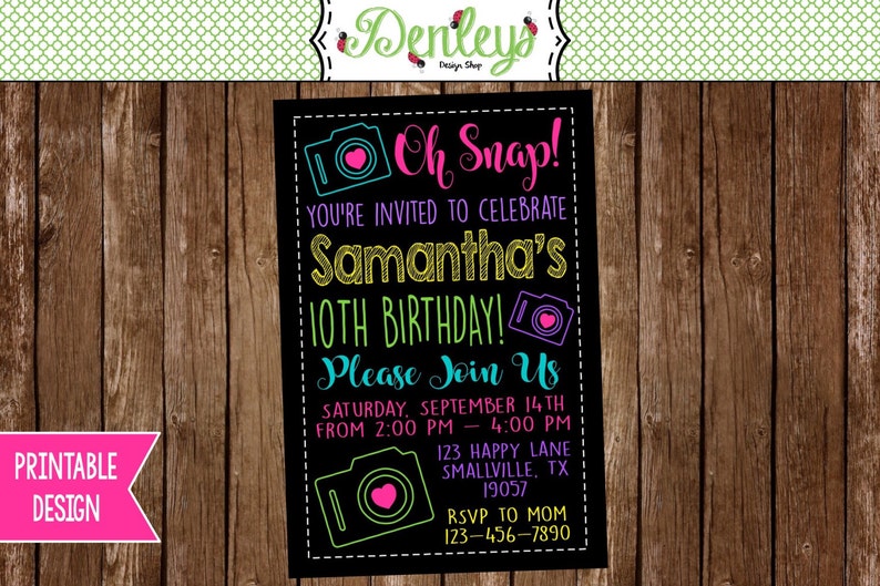 Camera Invitation Camera Party Tween Camara Party Oh Snap | Etsy