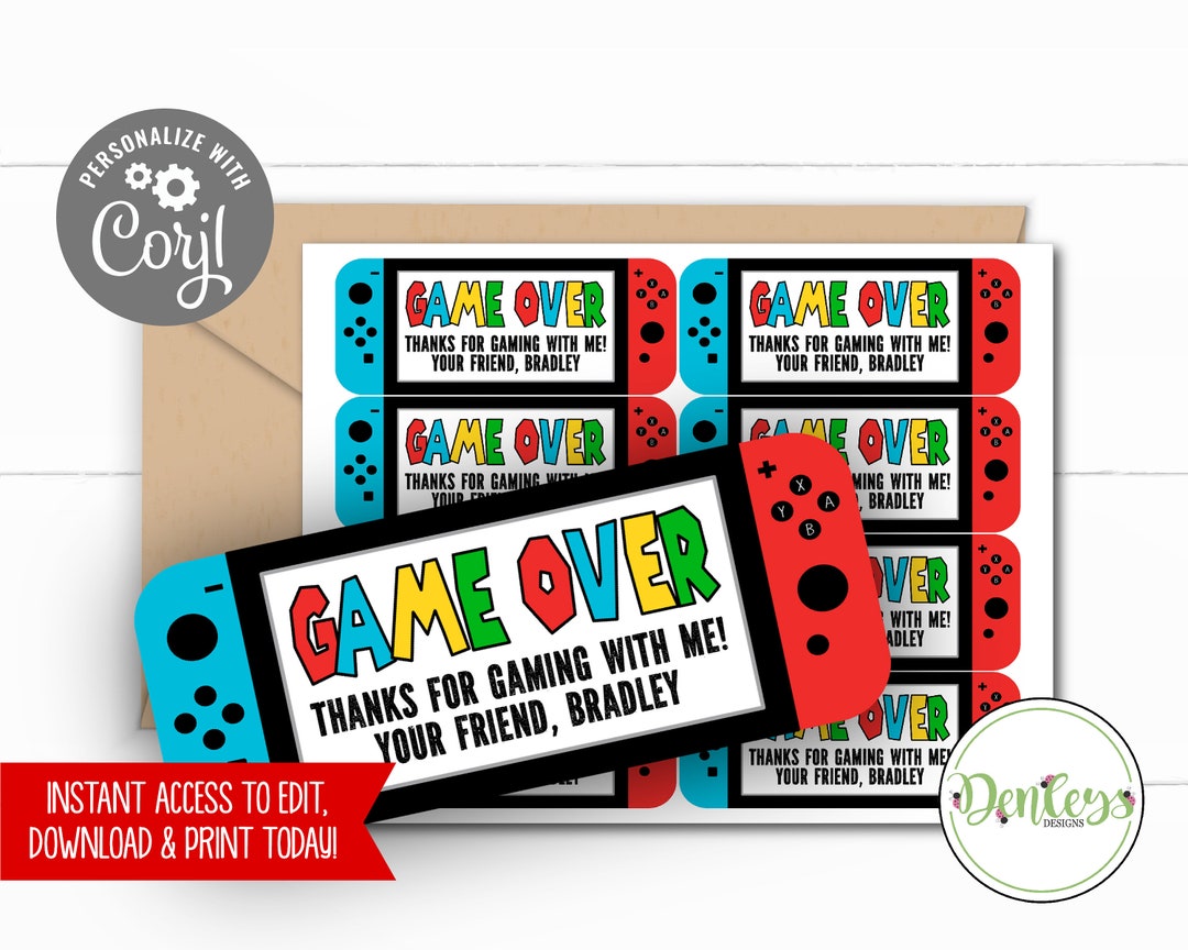 Video Game Tags Corjl Video Game Thank You Tags Game Over Video Game ...