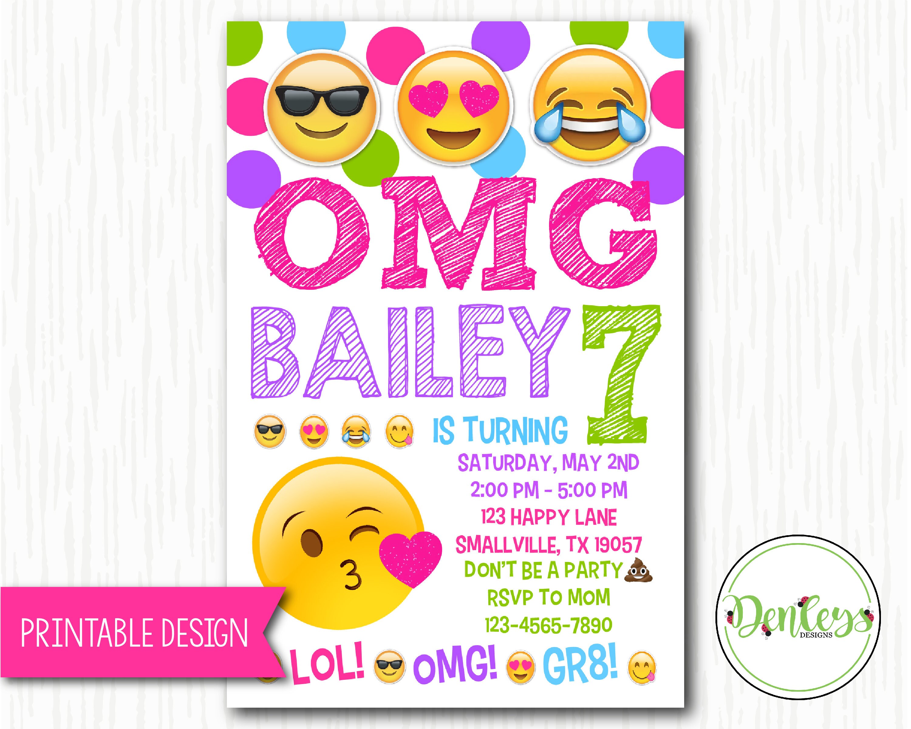 Emoji Invitation, Emoji Birthday Invitations, Emoji Party Printable ...
