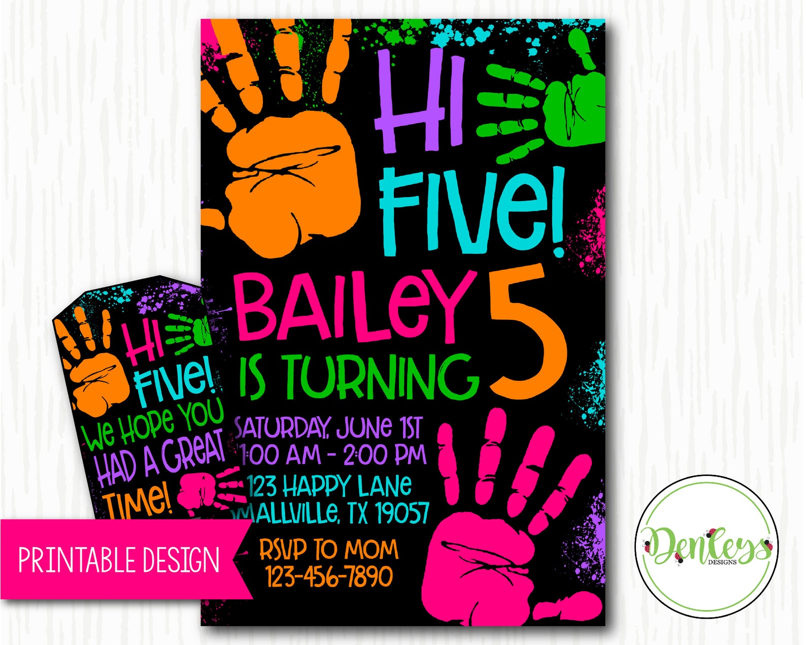 Hi Five High Five Birthday Invitation Fifth 5th High | Etsy