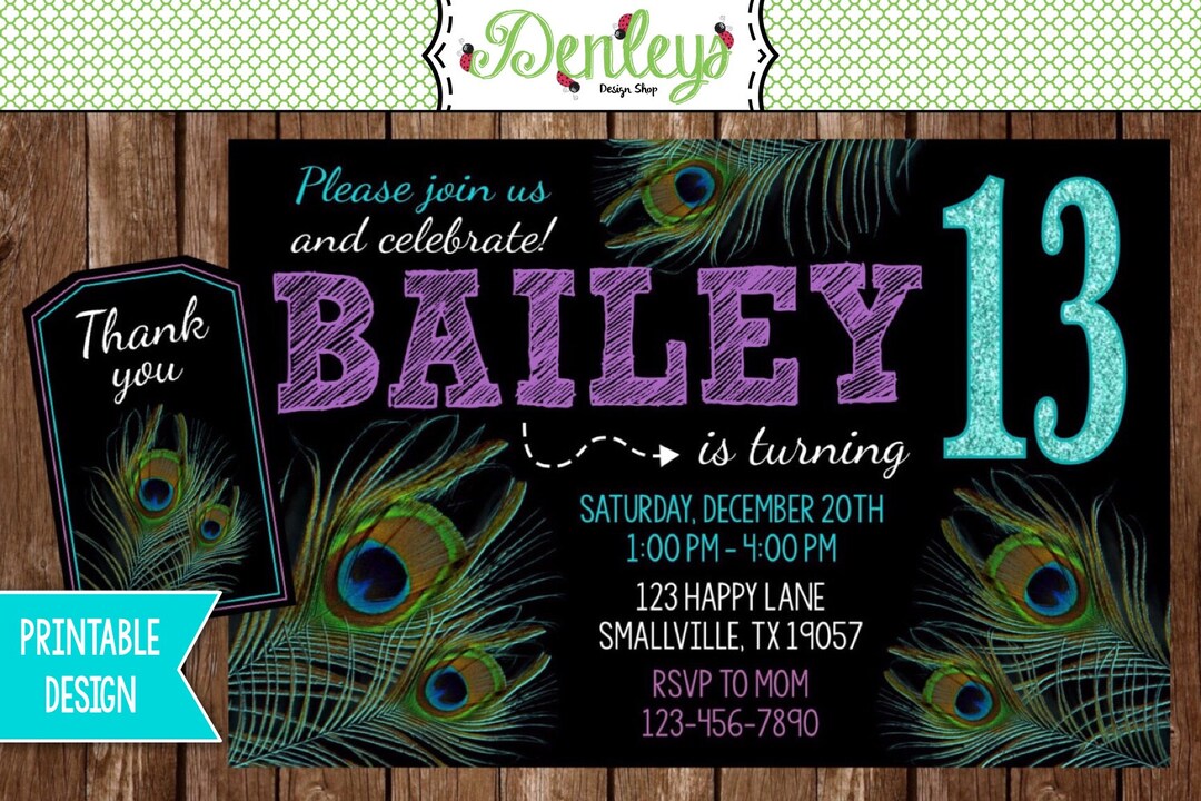 Peacock Party, Peacock Theme, Peacock Birthday Invitation, Peacock ...