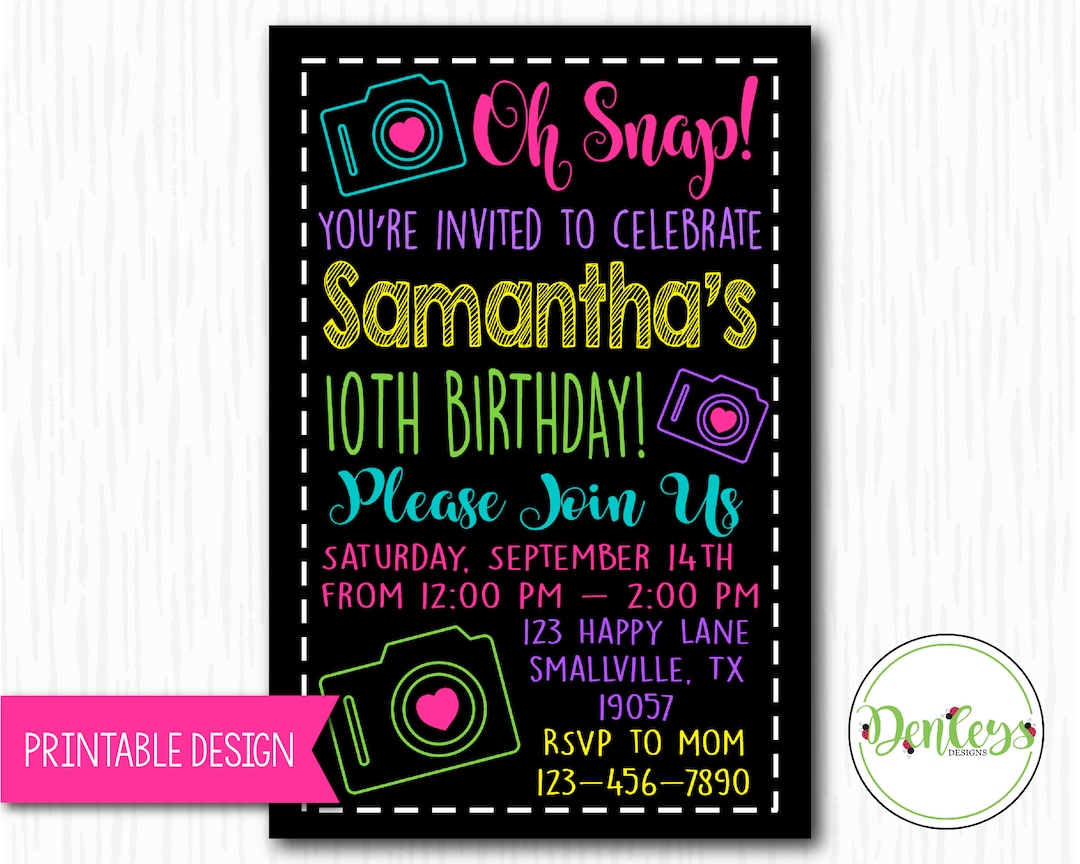 Camera Invitation, Camera Party, Tween Camara Party, Oh Snap Invitation ...