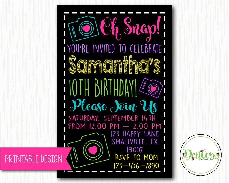 Camera Invitation Camera Party Tween Camara Party Oh Snap - Etsy