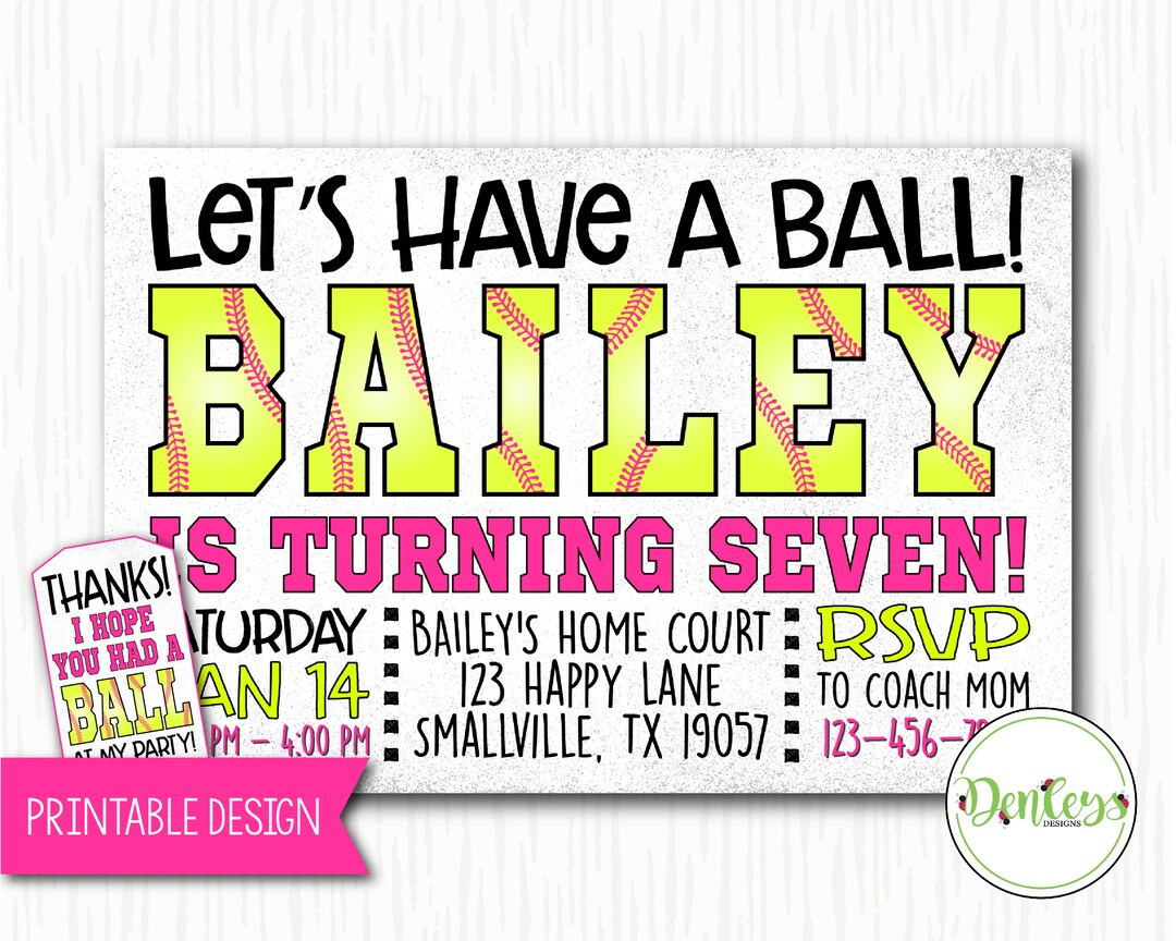 Softball Printable Invitation, Softball Party, End of Season Softball ...