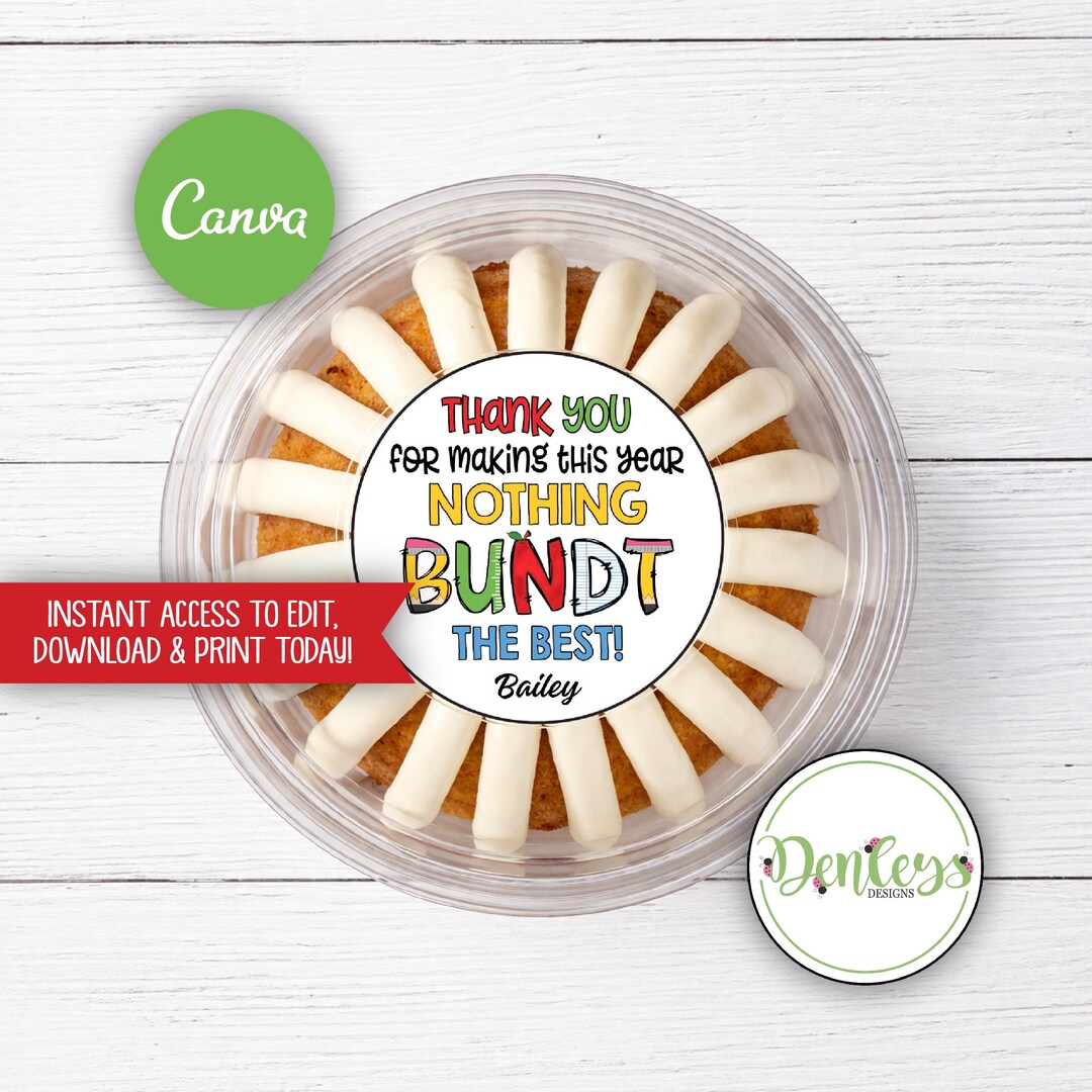 Teacher Appreciation Thank You Tags Teacher Bundt Cake Tag Teacher Gift ...