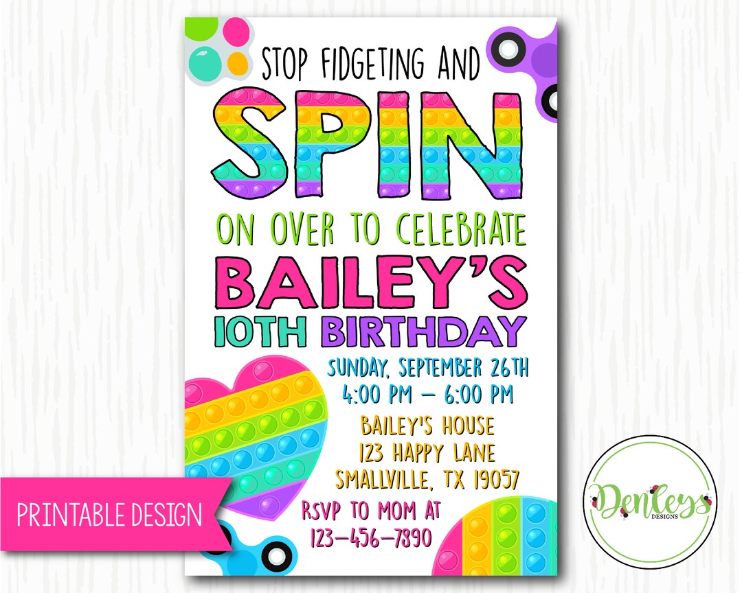 Fidget Party Invitation, Fidget Theme, Spinner, Pop It Party, Pop It ...