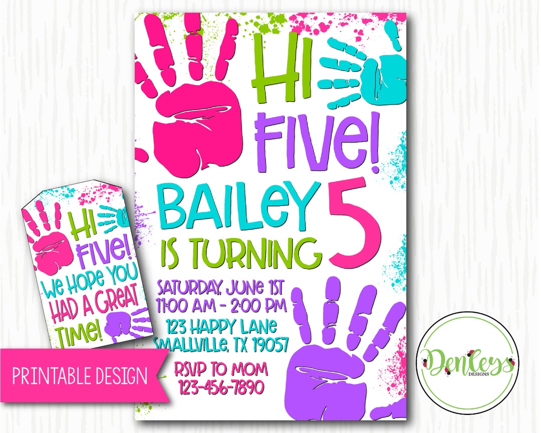 Hi Five, High Five, Birthday Invitation, High Five, Fifth, 5th, Five ...