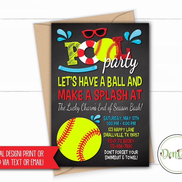 Softball Pool Party Invitation - Etsy