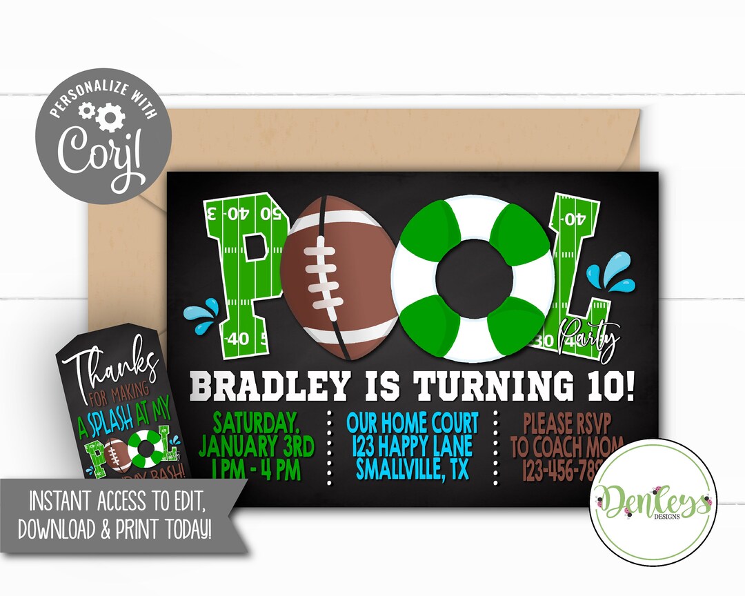 FREE Tags, Corjl Football Pool Party Invitation, Sports Party, Football ...