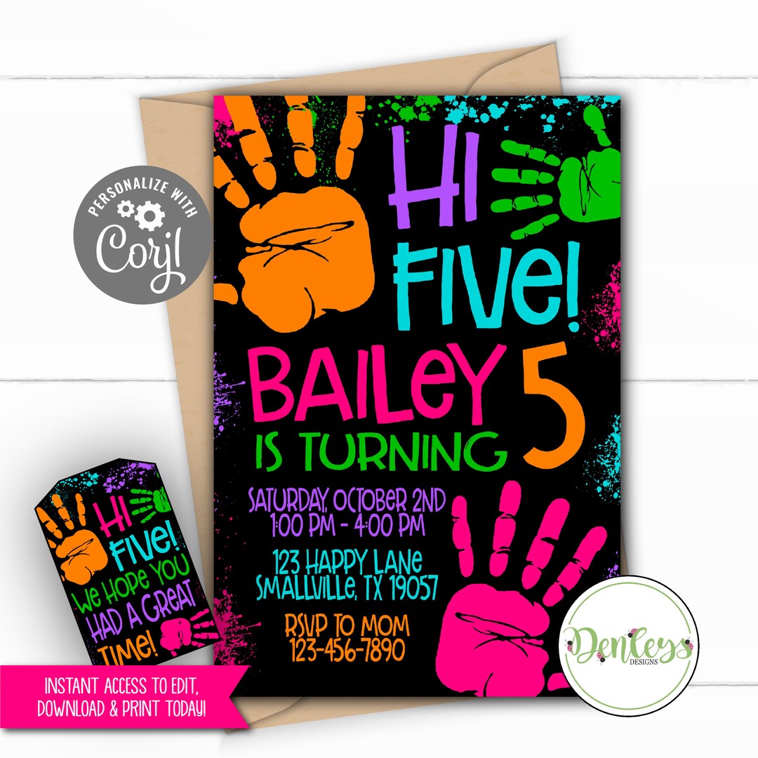 Hi Five Invitation High Five Corjl Invitation High Five Fifth Birthday ...