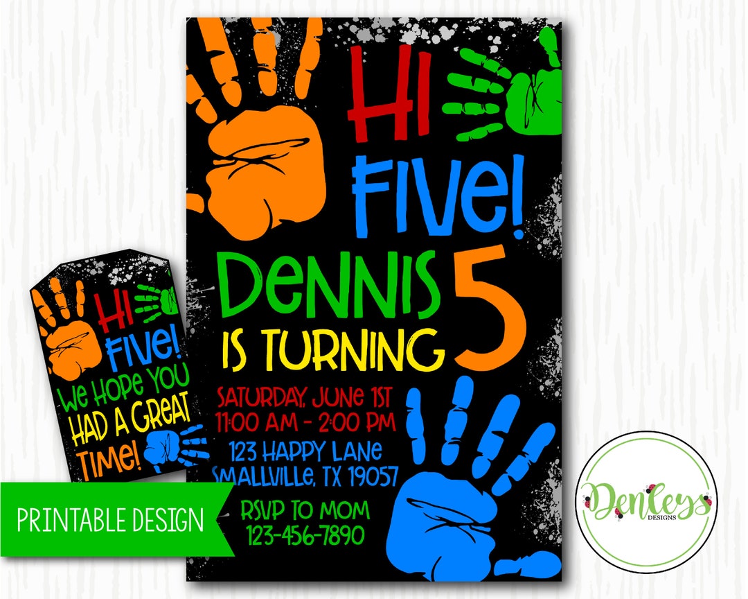 Hi Five, High Five, Birthday Invitation, High 5, Fifth, 5th, Five Year ...
