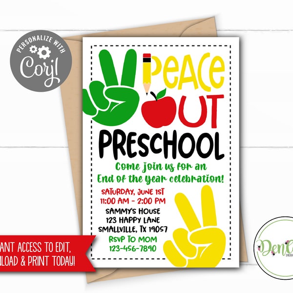 Peace Out Preschool Invitation - Etsy