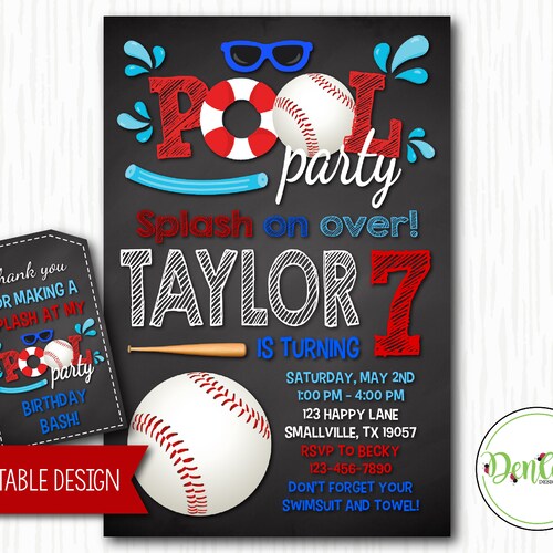 Summer Pool Baseball Party Invitation. Sports Pool Birthday - Etsy