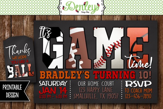 Sports Printable Invitation Sports Party Sports Favor Tags | Etsy