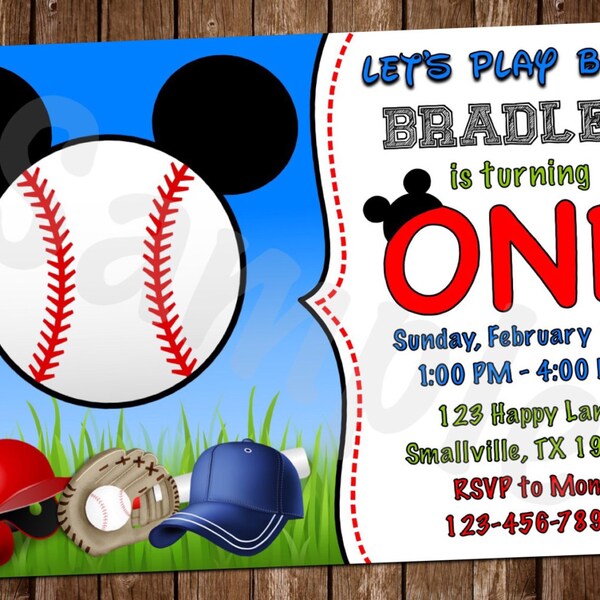 Mickey Mouse Baseball Birthday Invitation - Etsy
