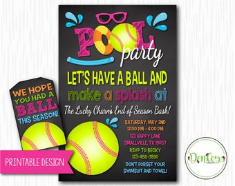Softball Pool Party Invitation - Etsy