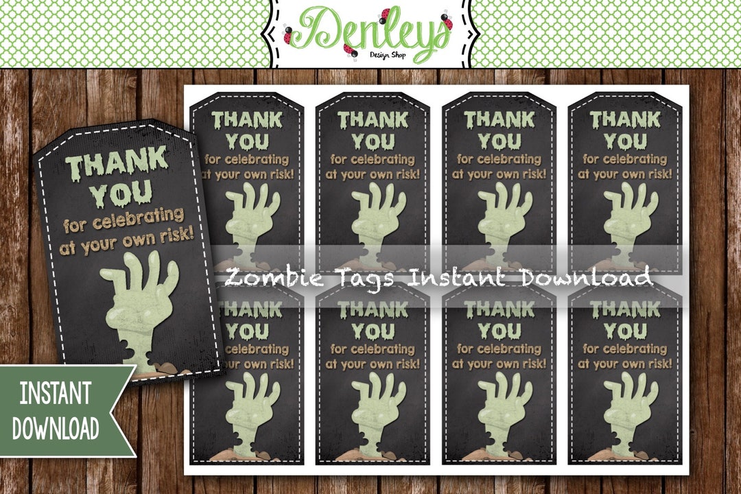 INSTANT DOWNLOAD: Zombie Thank You Tags, Halloween Party Thank You Tags ...