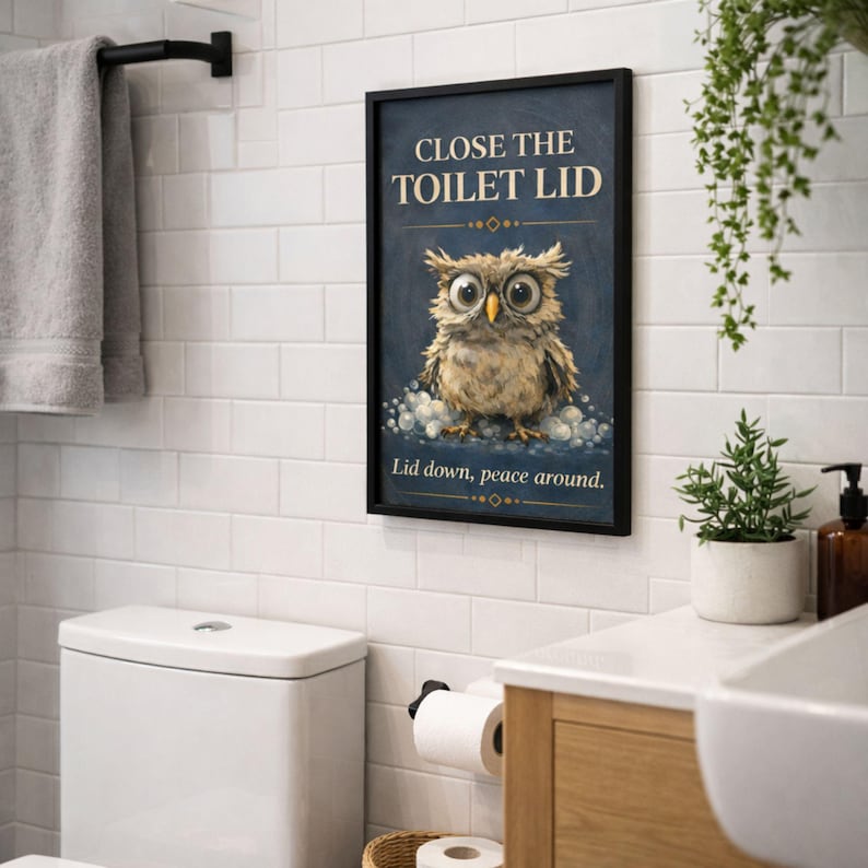 Toilet Wall Art, Funny Owl Bathroom Rules Sign, Bathroom Decor - Etsy