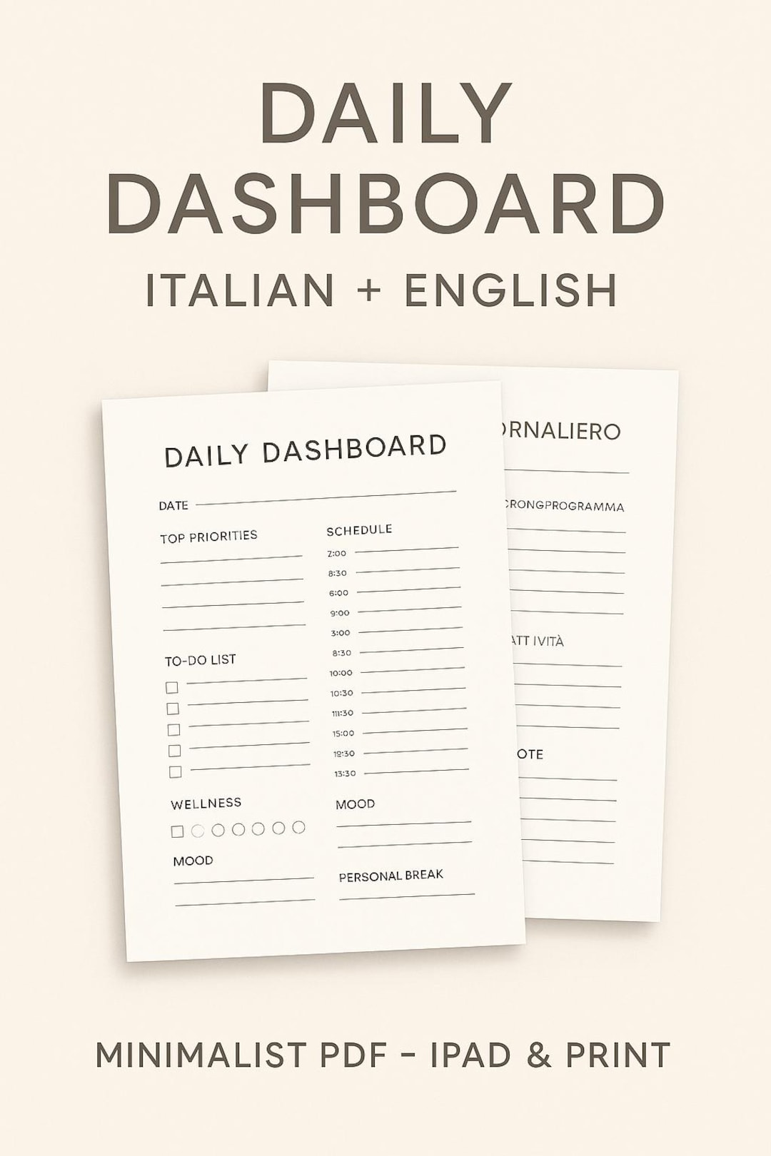 Daily Dashboard Planner Bundle Italian and English Minimalist Daily ...