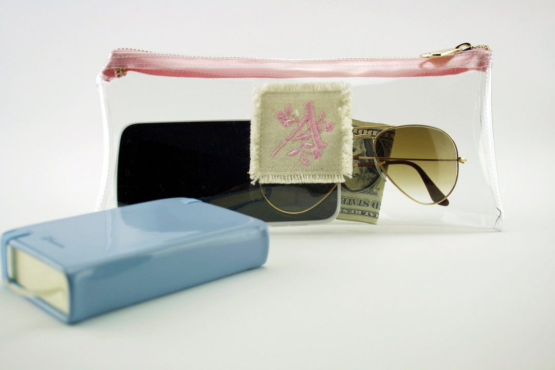 Personalized Clear Zipper Pouch Monogram Embroidered Clutch Etsy
