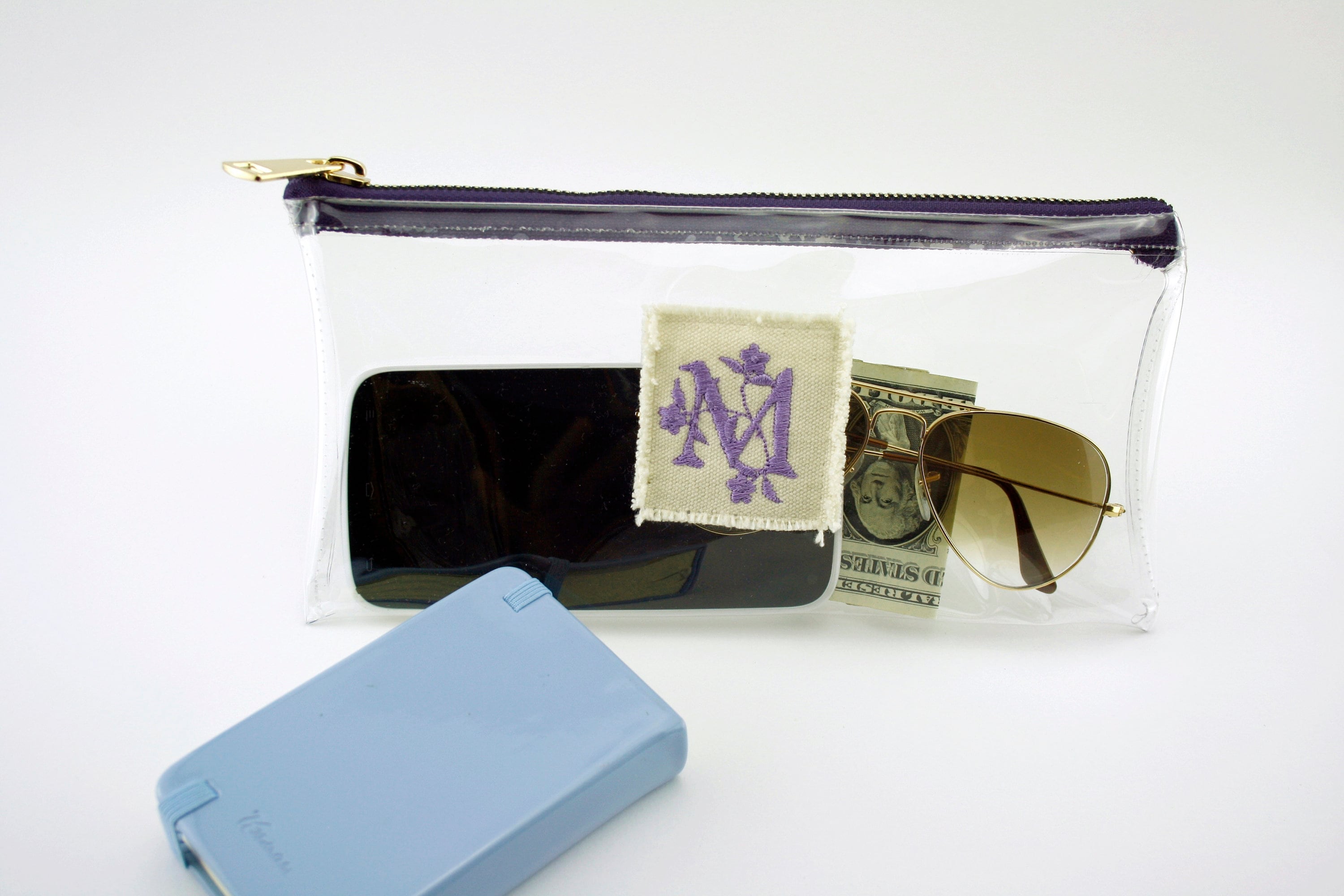 Personalized Clear Zipper Pouch, Monogram Embroidered Clutch ...