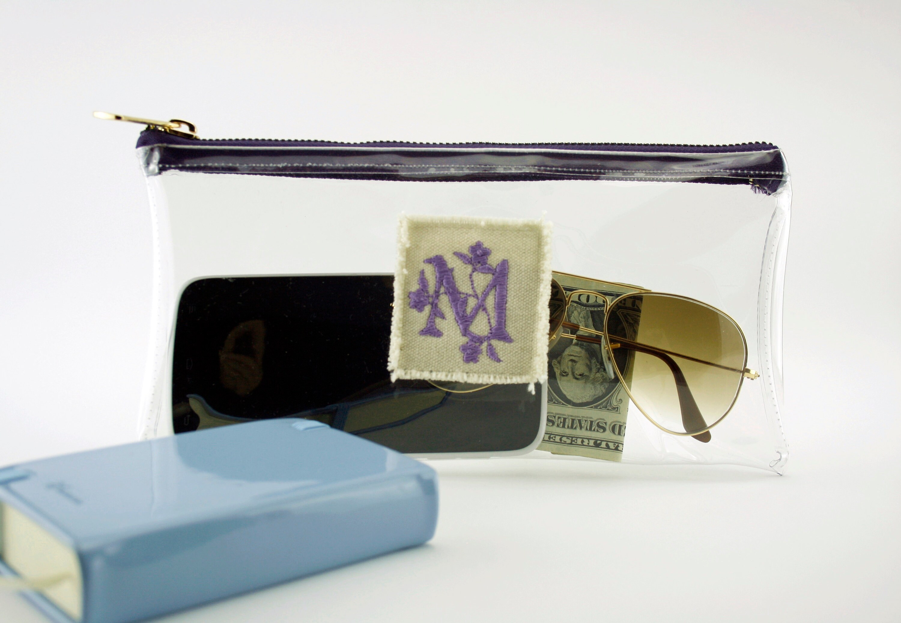 Personalized Clear Zipper Pouch, Monogram Embroidered Clutch ...