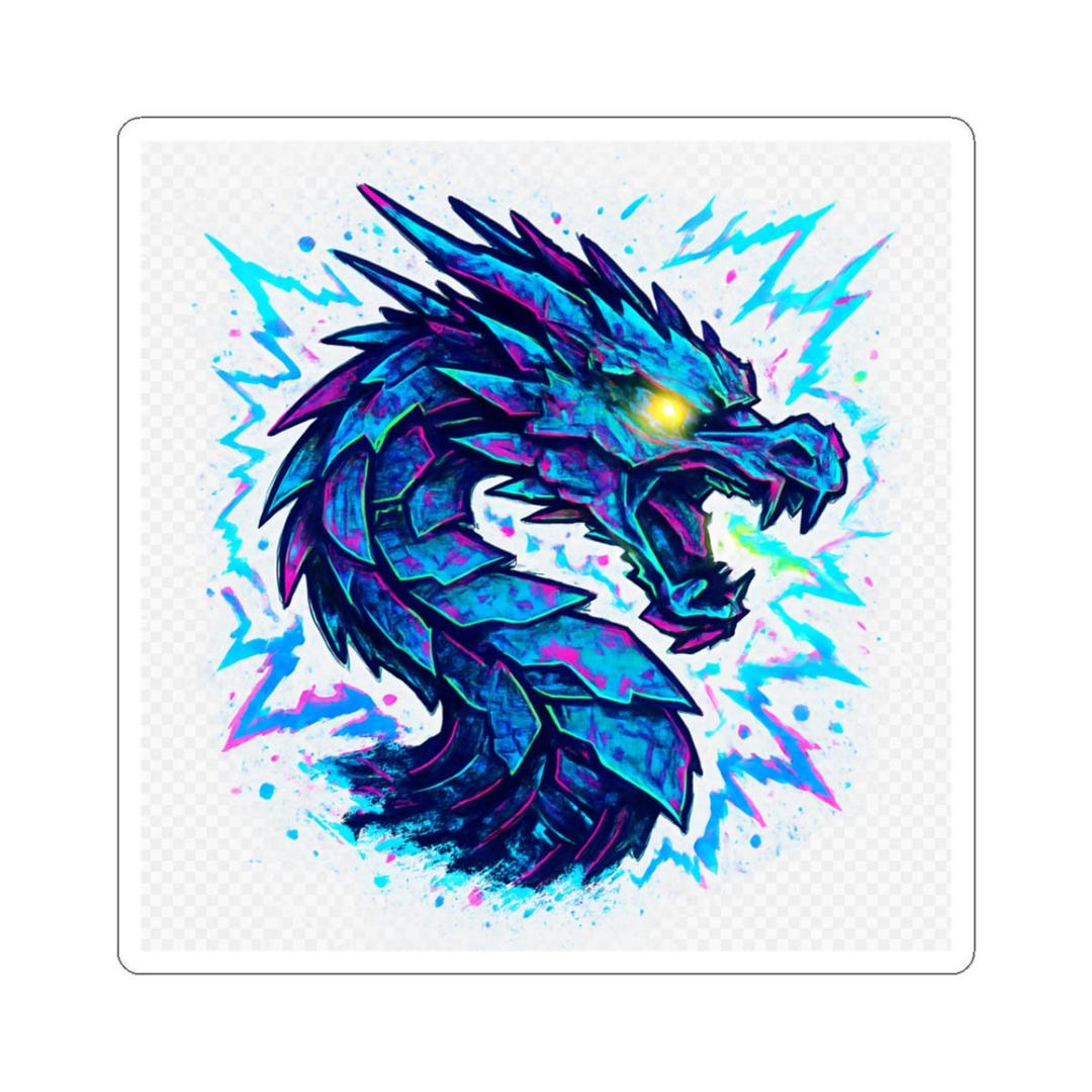 Electric Blue Dragon Sticker | Neon Fantasy Art - Etsy