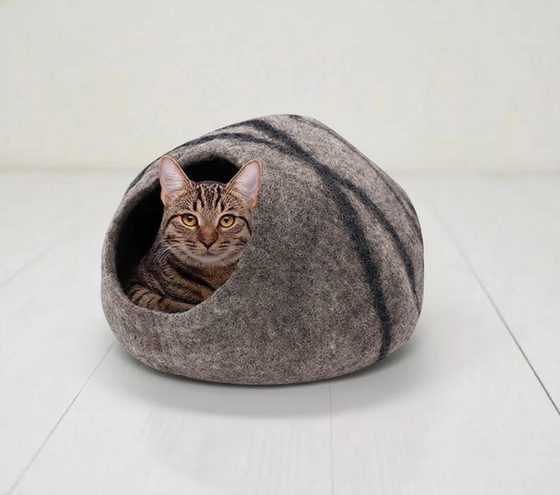 Handmade Felt Cat Cave – Natural Cozy Hideout, Warm Organic Wool House ...