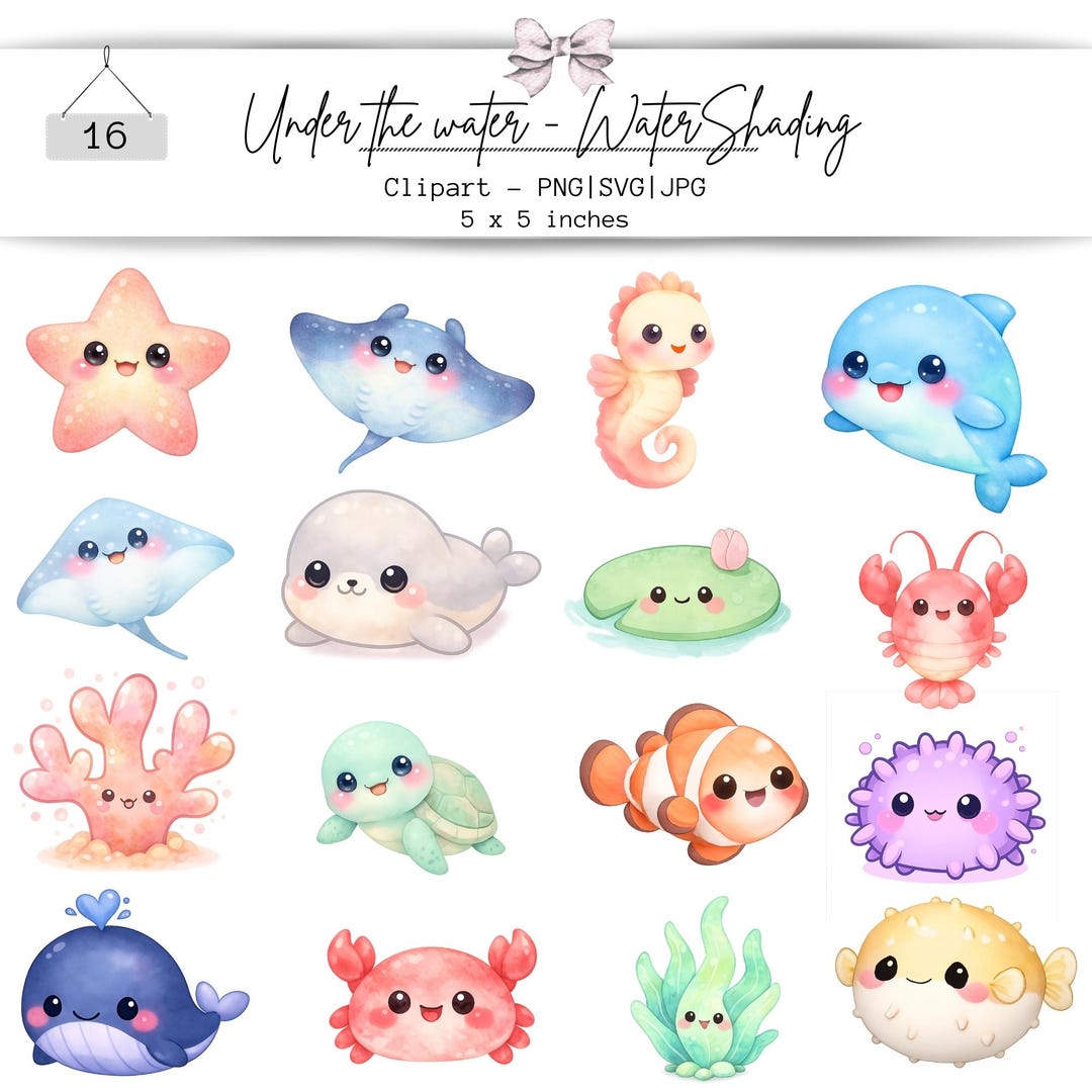 Under the Sea Watercolor Style Clipart Set | Digital Download PNG, SVG ...