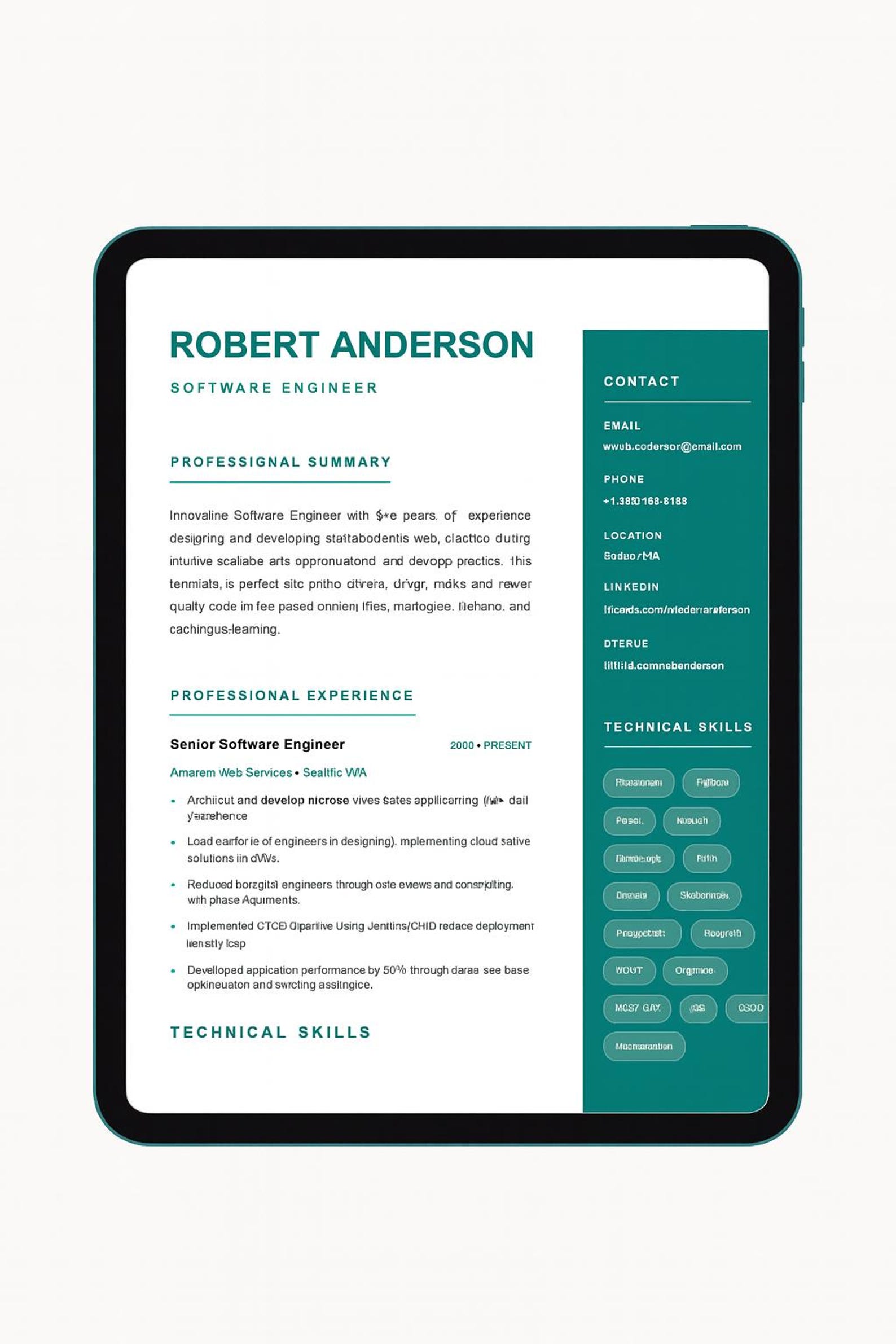Modern Resume Template | Professional CV | Clean iPad Mockup | Word ...