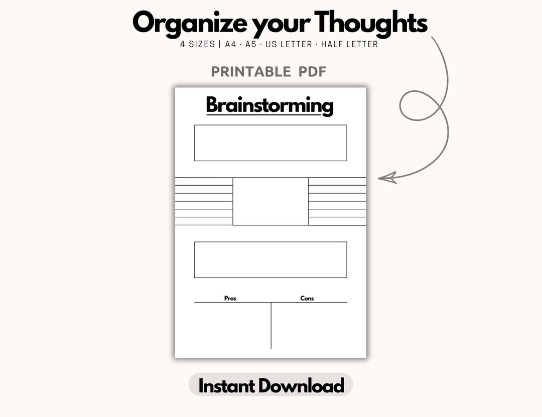 Brainstorming Journal Page | Version 2 | Template | Instant Download | 4 Sizes - Etsy