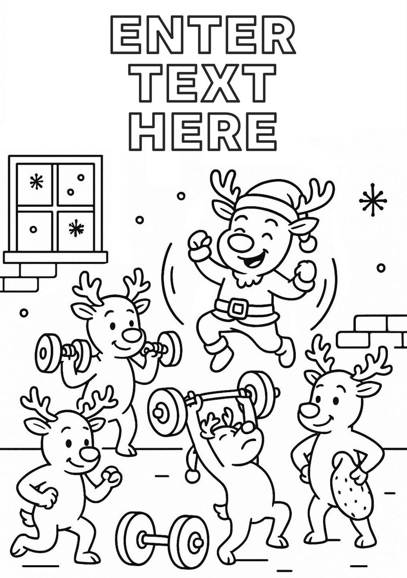Editable Printable Christmas Colouring Card for Kids – Reindeer Workout ...
