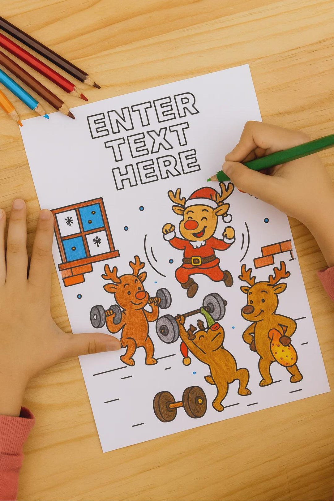 Editable Reindeer Workout Christmas Card – Colour-in PDF (digital ...