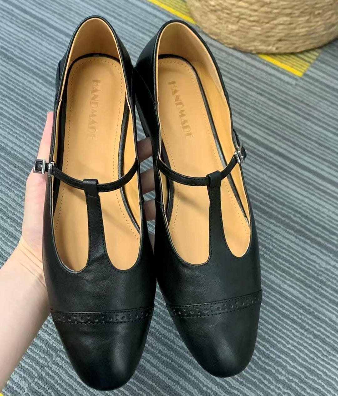 Classic Black Women Mary Janes,t-bar Shoes,leather Mary Jane Shoe,low ...