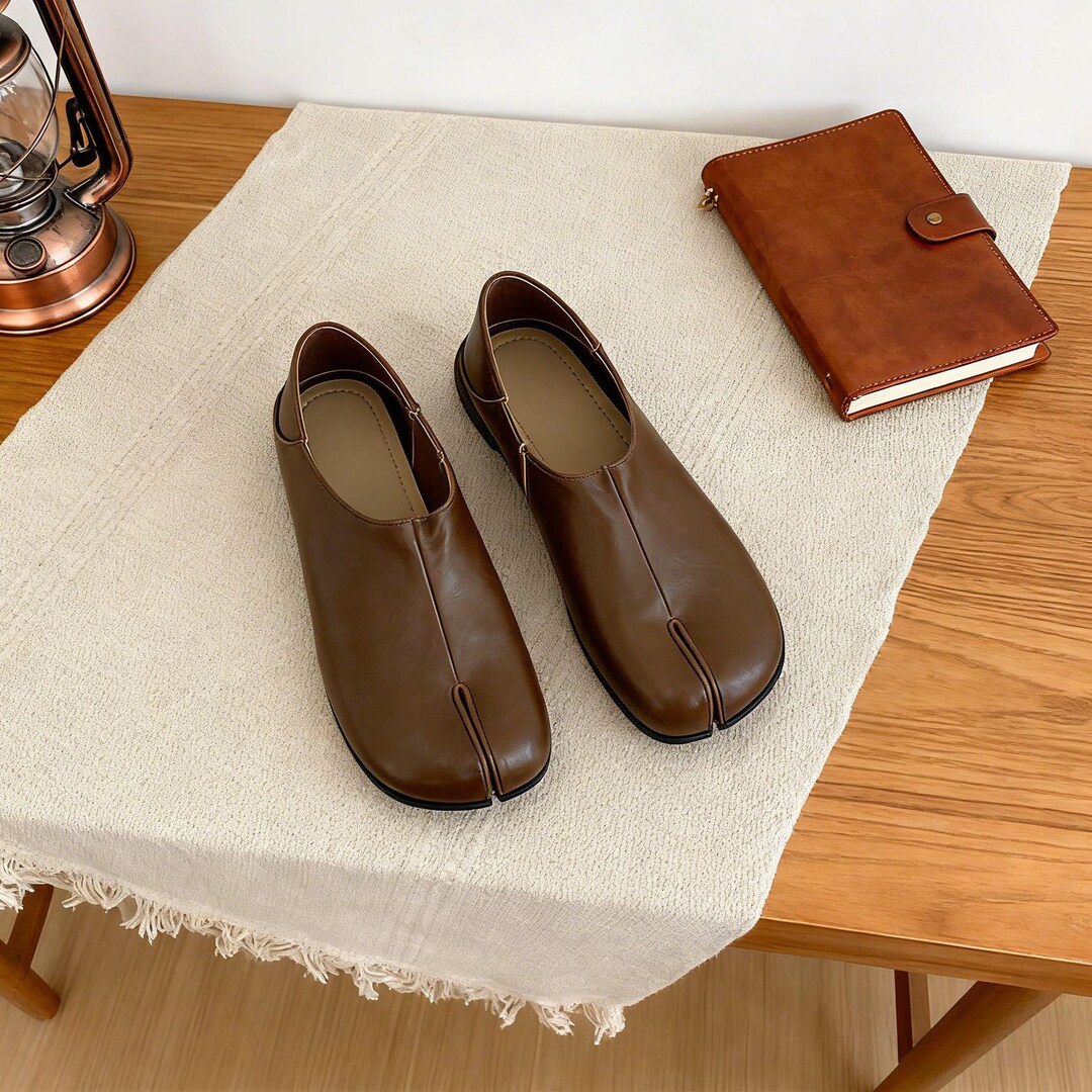 Vintage Khaki Women Tabi Loafers,soft Footwear,wide Tabi Shoes,ladies ...