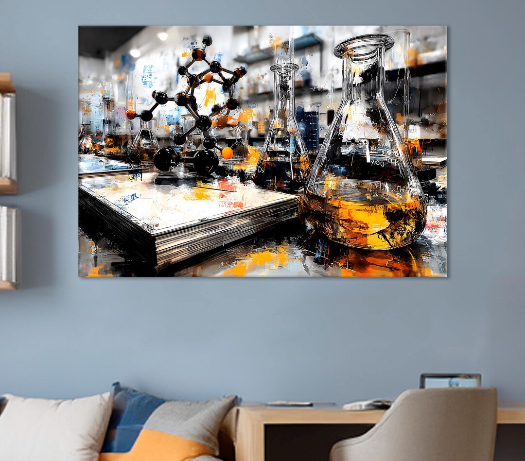 Scientist Wall Art – Lab Tools and Molecule Illustration, Minimal ...