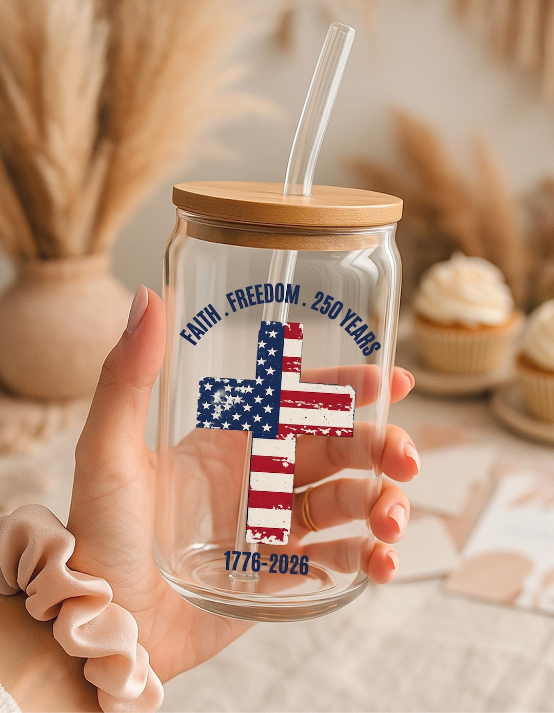 America Cherry Patriotic Design Sipper Glass | 16oz, 250 Years USA ...