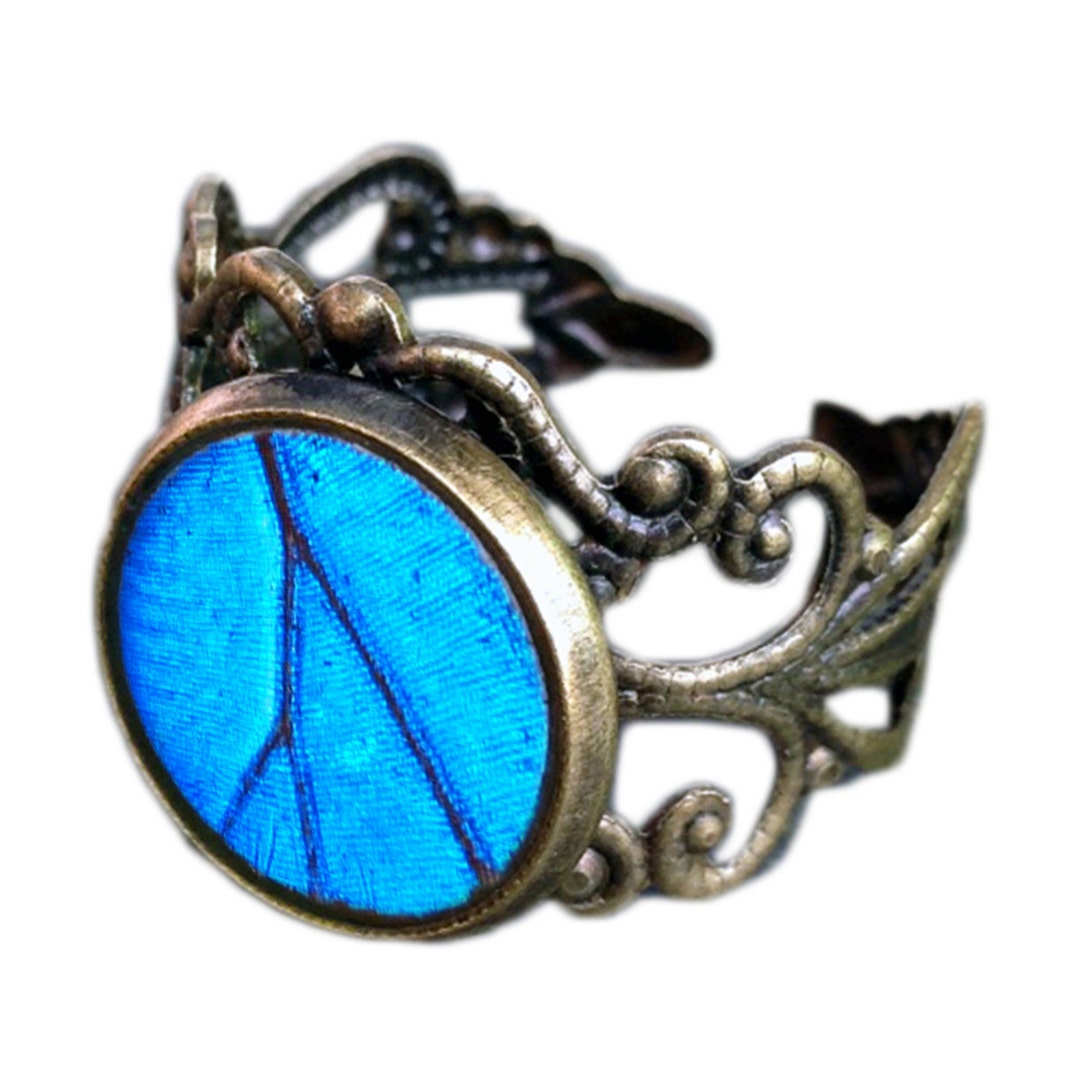 Real Blue Butterfly Wing Ring | Adjustable Bronze Real Butterfly Wings ...