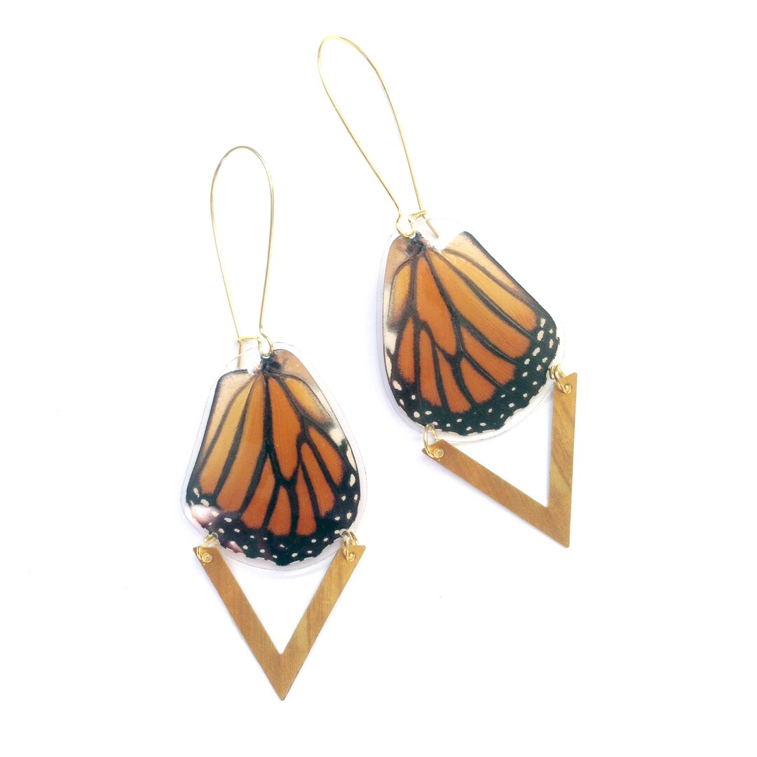 Real Monarch Butterfly Wing Earrings: Bohemian Brass Chevron Jewelry - Etsy