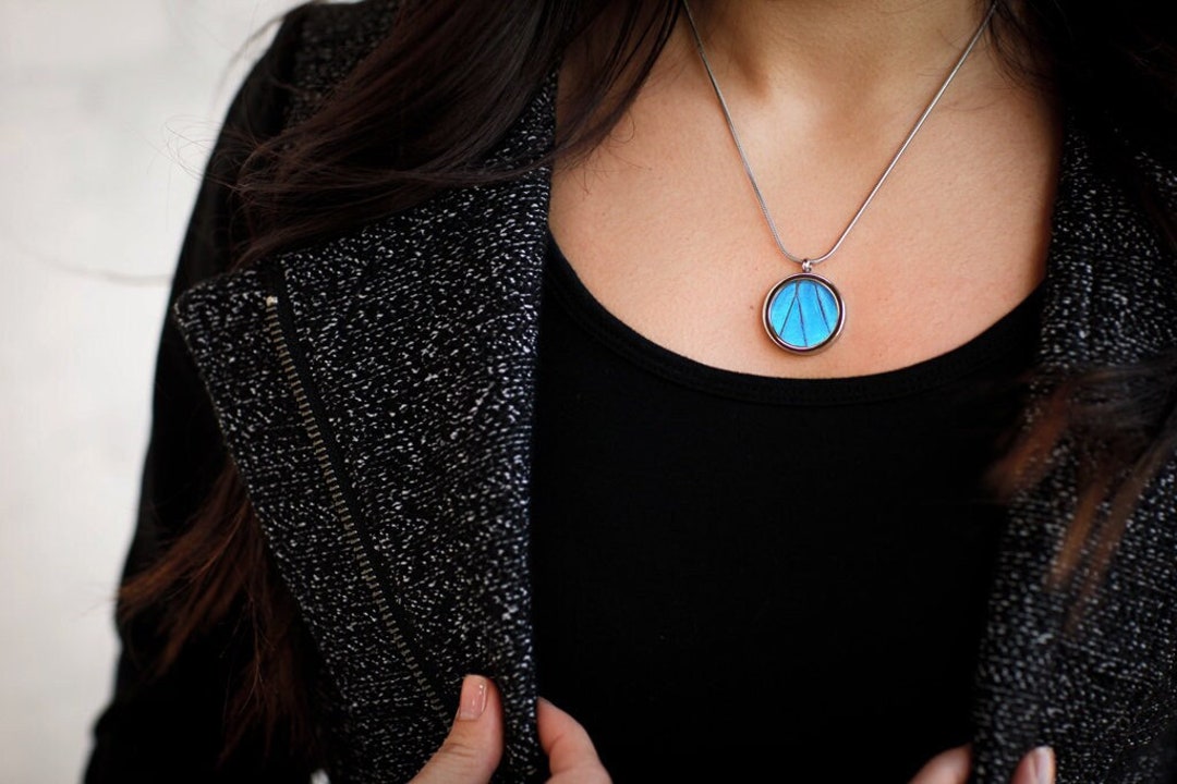 Blue Morpho Butterfly Wing Necklace: Stainless Steel Pendant - Etsy