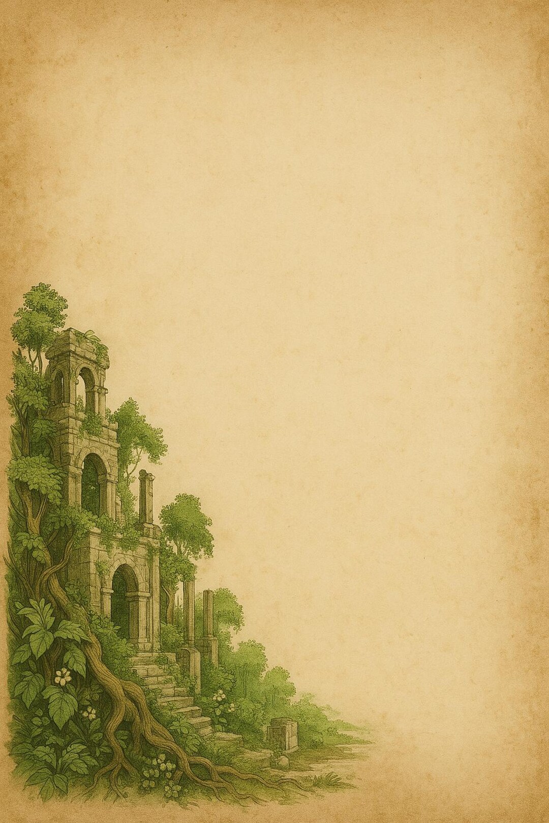 Vintage Writing Page – Enchanted Ruins – Printable A4/US Letter ...