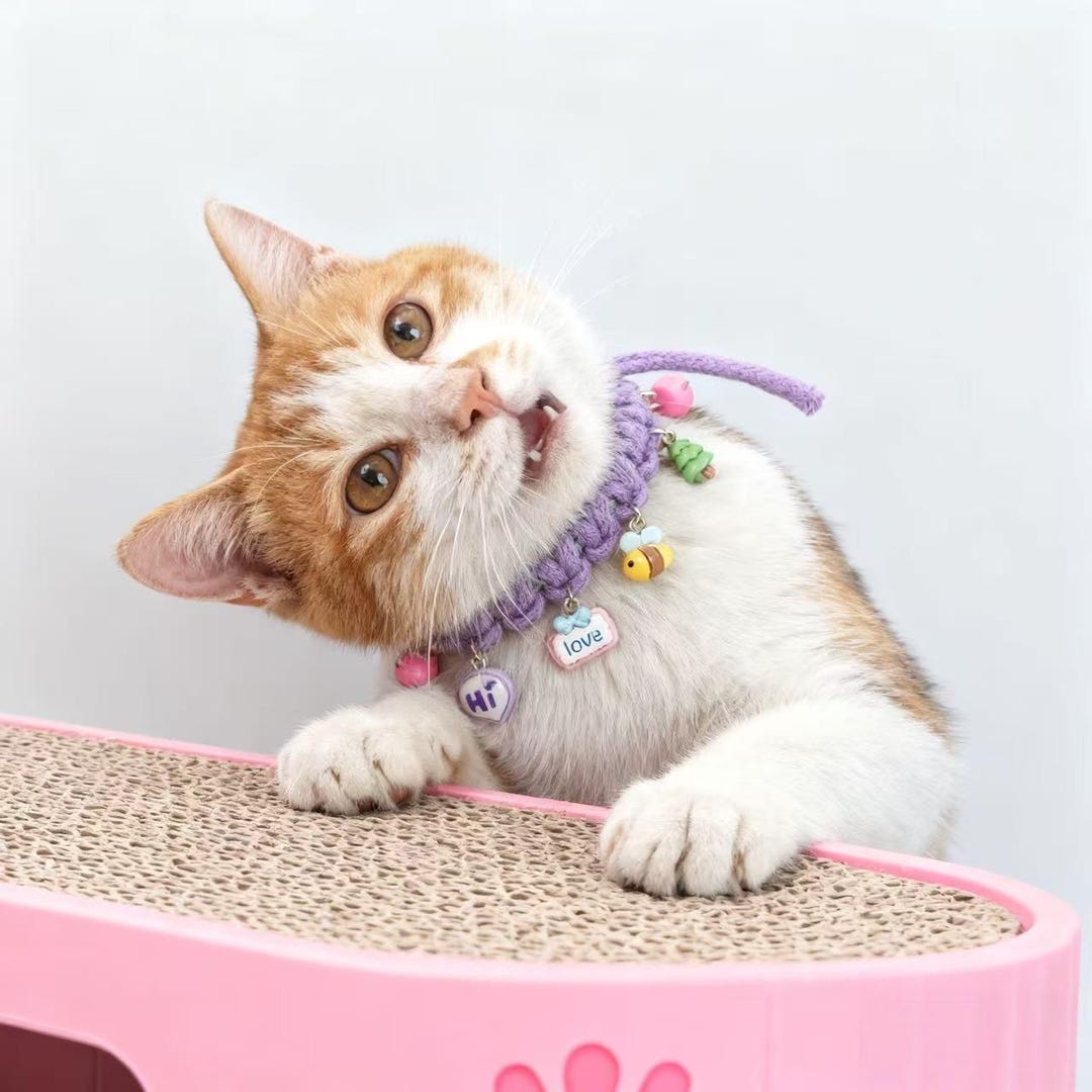 Princess Cat Collar,cute Cartoon Pendant Knit Cat Collar,cotton Rope ...