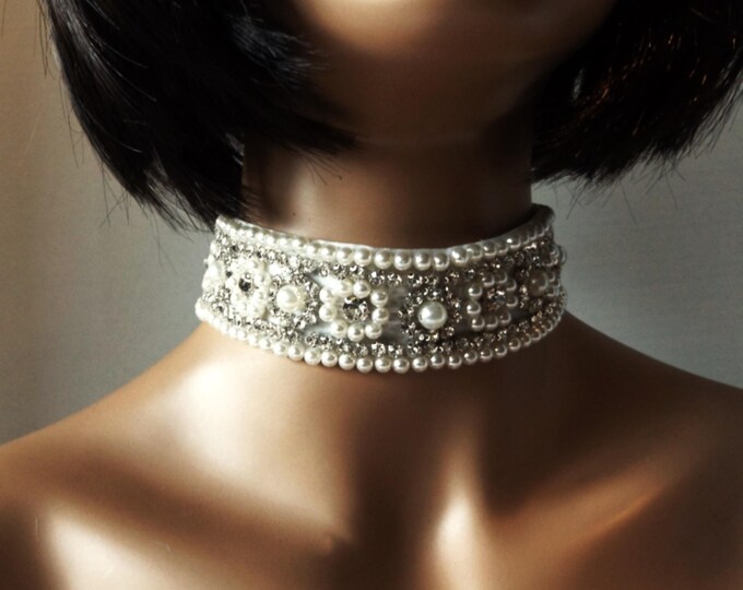 Ivory Embroidered Vintage Ribbon Choker Necklace, Grape Pattern, Prom ...