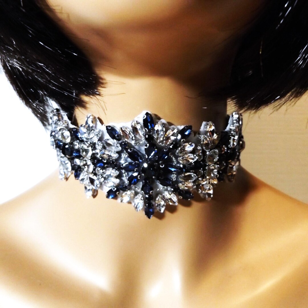 Sparkly Blue Rhinestone Starburst Choker Wide Collar Style - Etsy