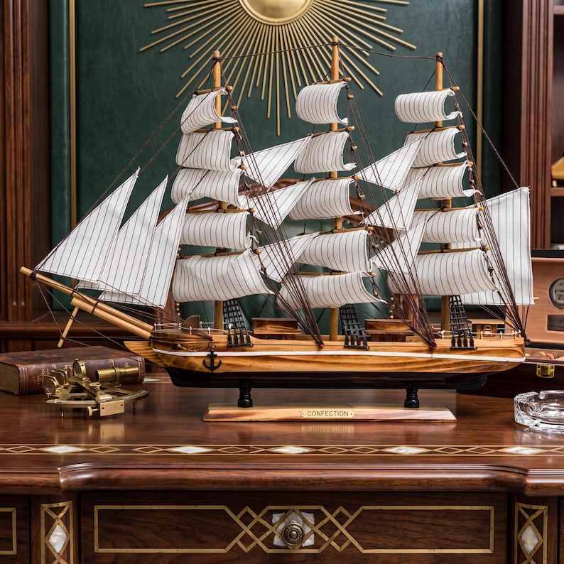 80cm Wooden Sailboat Model | Large Ship Model | Natural Wood Nautical ...