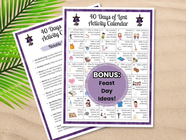 40 Days of Lent Catholic Activity Calendar for Kids, Ash Wednesday Lent ...