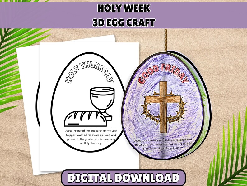 Holy Week Craft, 3D Easter Egg, Kids Cut and Paste Craft, Holy Week for ...