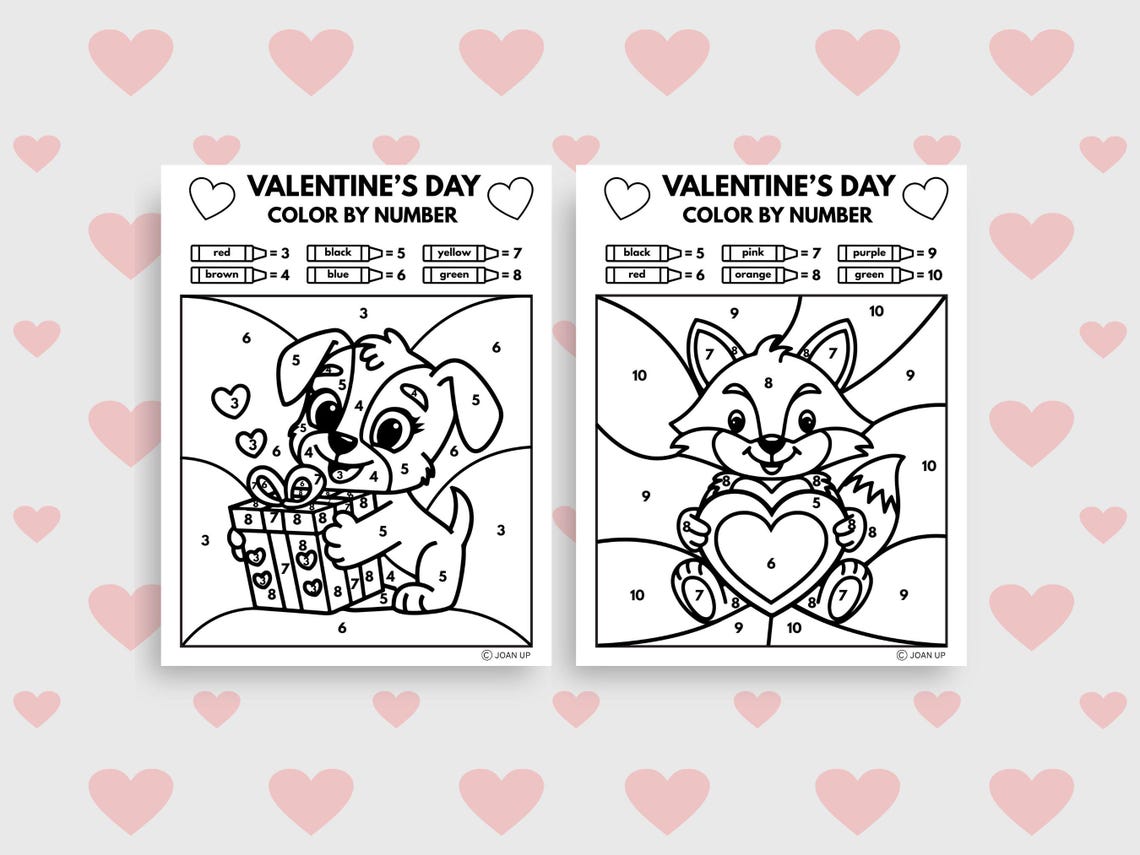 Valentine's Day Color by Number, Valentine Coloring Pages, Printable ...