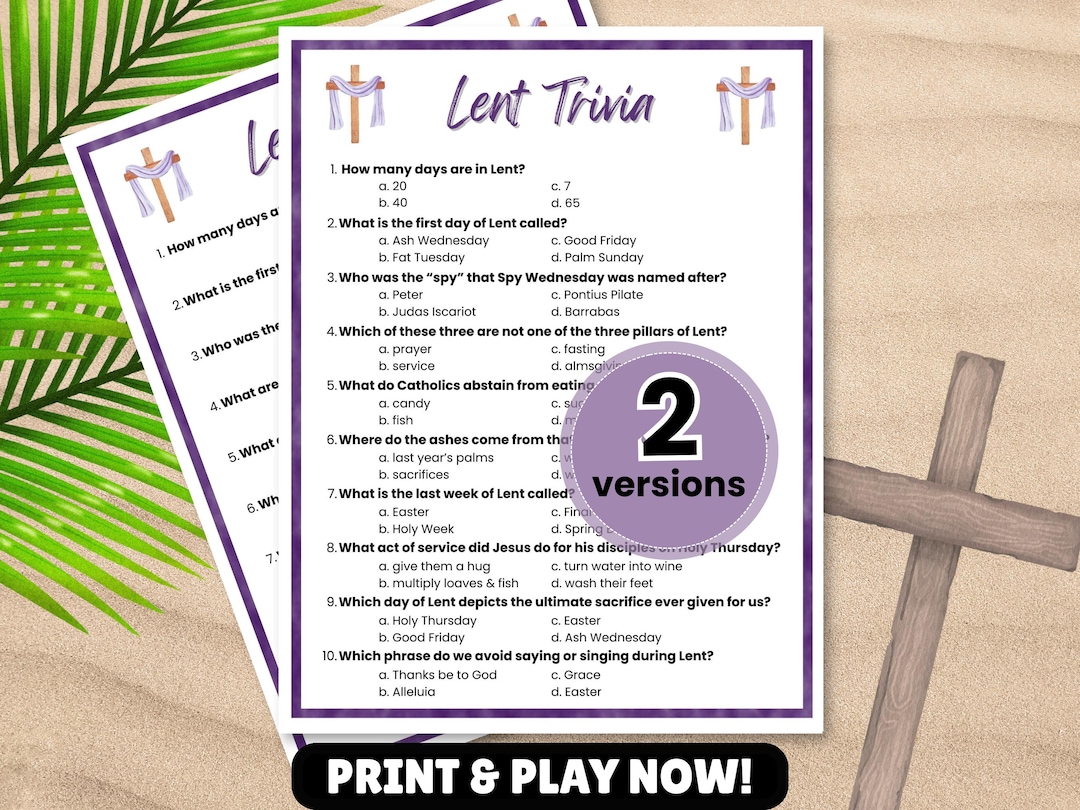 Lent Trivia Quiz, Ash Wednesday Game, Printable Lent Activities for ...